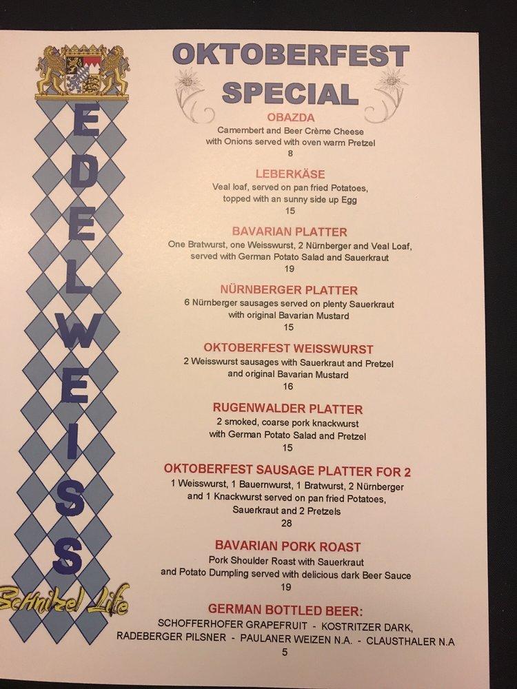 Menu at Restaurant Edelweiss, Bradenton