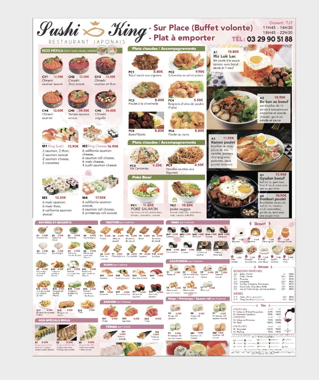 Menu at Sushi King restaurant, Bar-le-Duc