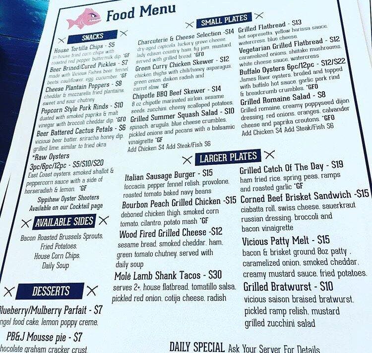Menu at Vicious Fishes Taproom & Kitchen restaurant, Fuquay Varina