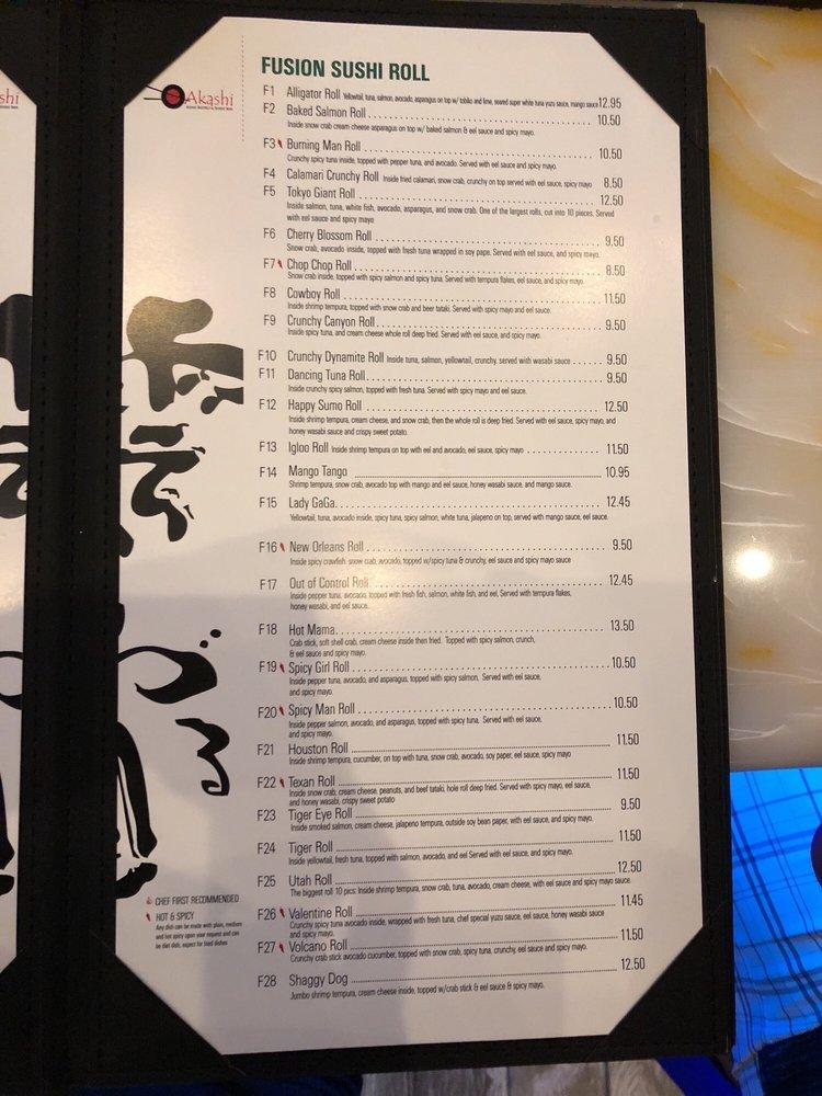 Menu at Akashi restaurant, The Woodlands, Kuykendahl Rd