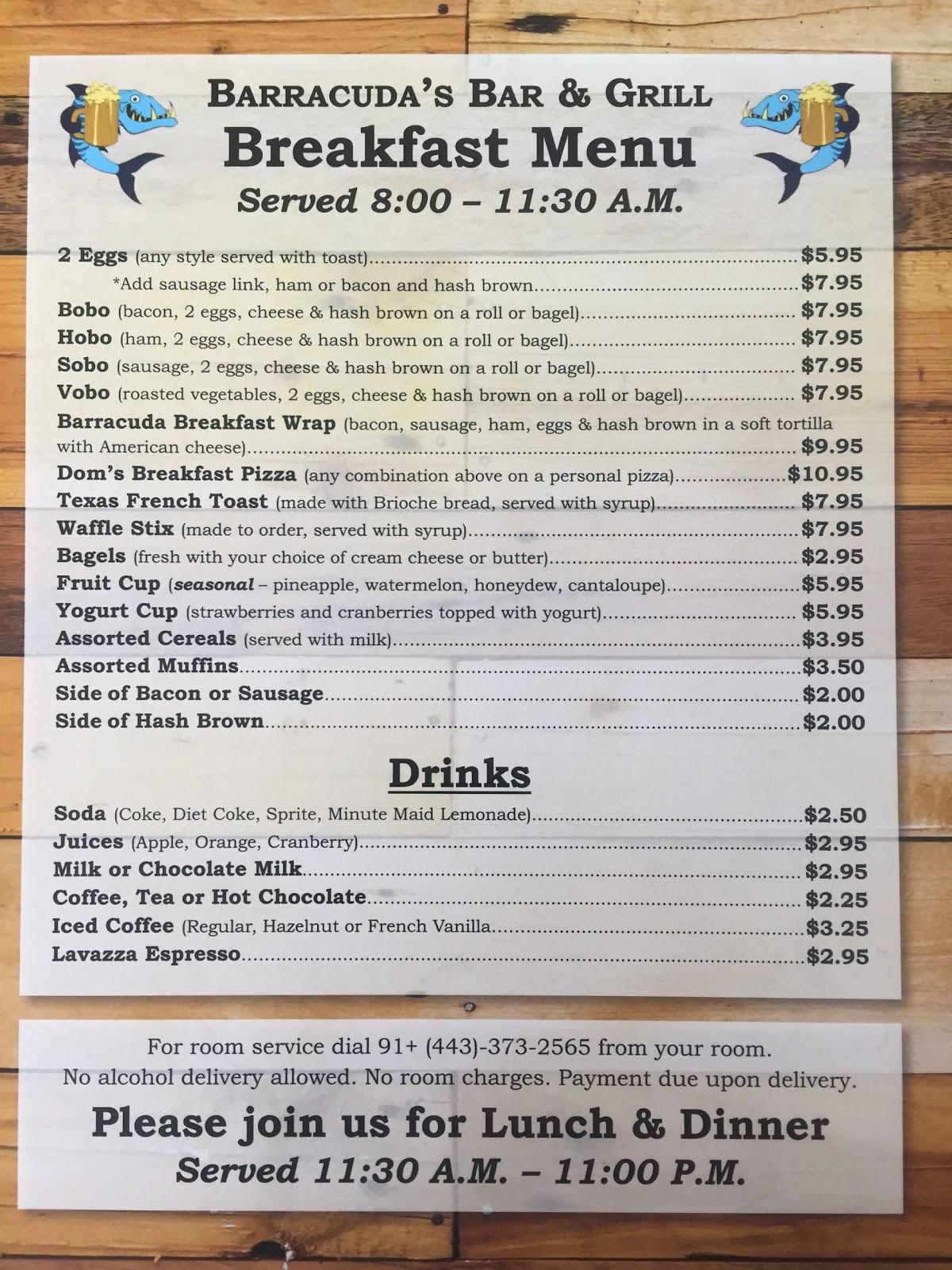 Menu at Barracuda's Bar & Grill, Ocean City