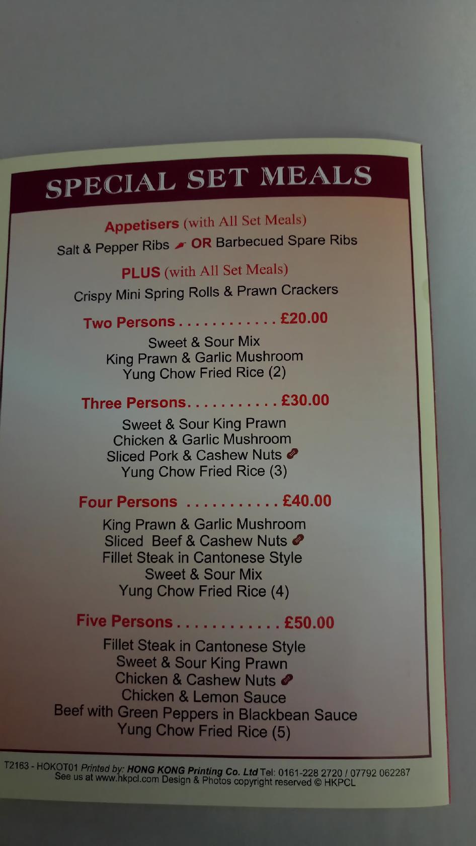 Menu at Hong Kong Cantonese Meals fast food, Bury