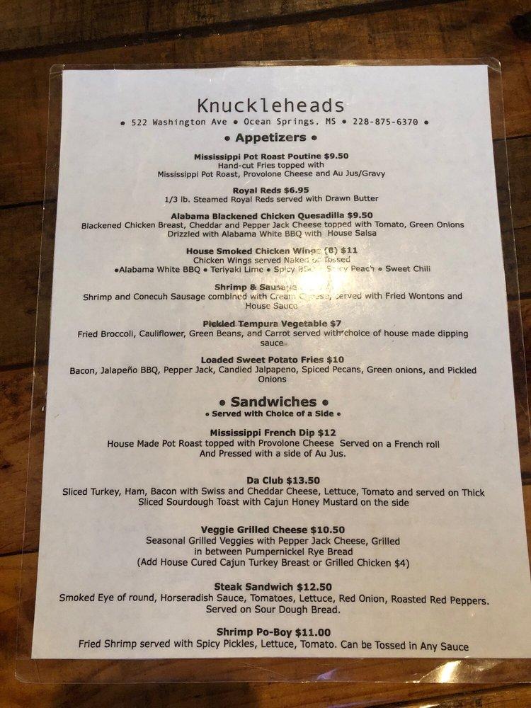 Menu at Knuckleheads restaurant, Ocean Springs