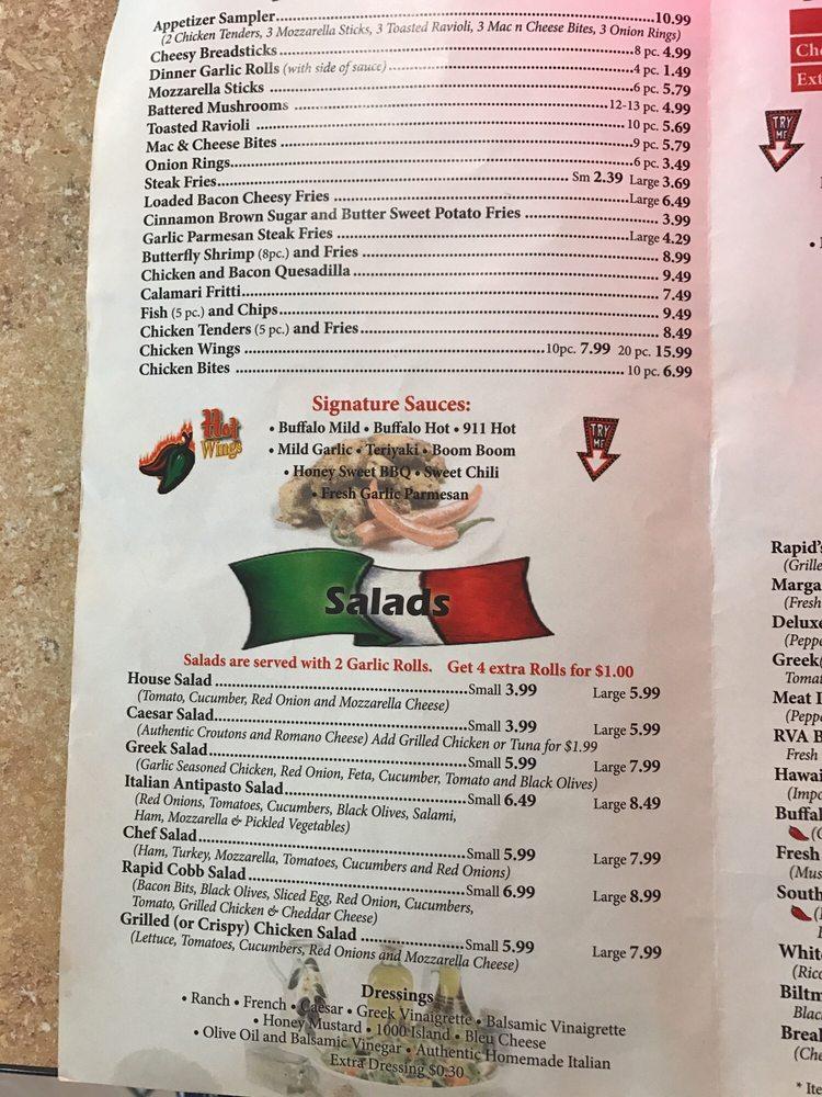 Menu at Rapid Pizza pizzeria, Glen Allen