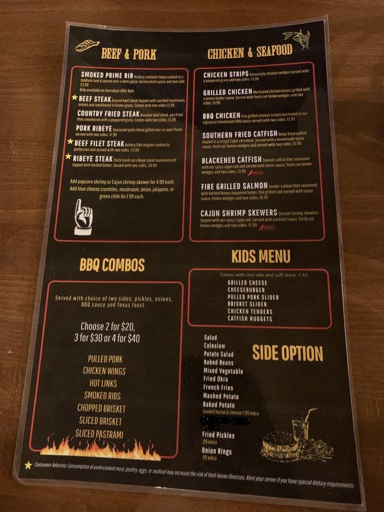 Menu at Trinidad Smokehouse steakhouse, Trinidad
