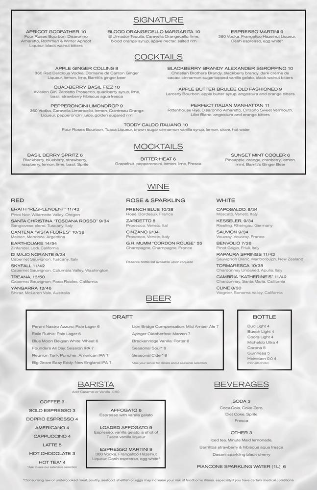 Menu at BARI ITALIAN, Cedar Rapids