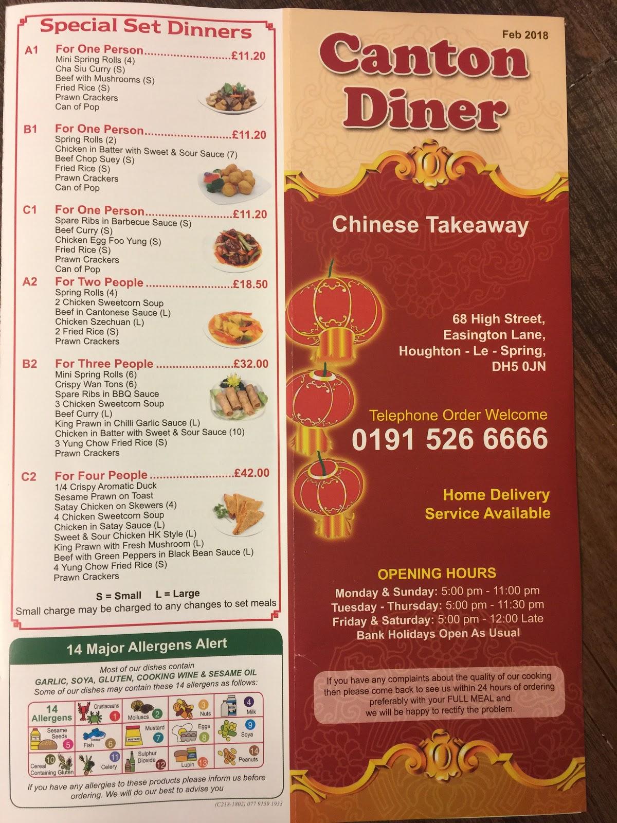Menu at Canton Diner Chinese Takeaway fast food, Houghton le Spring