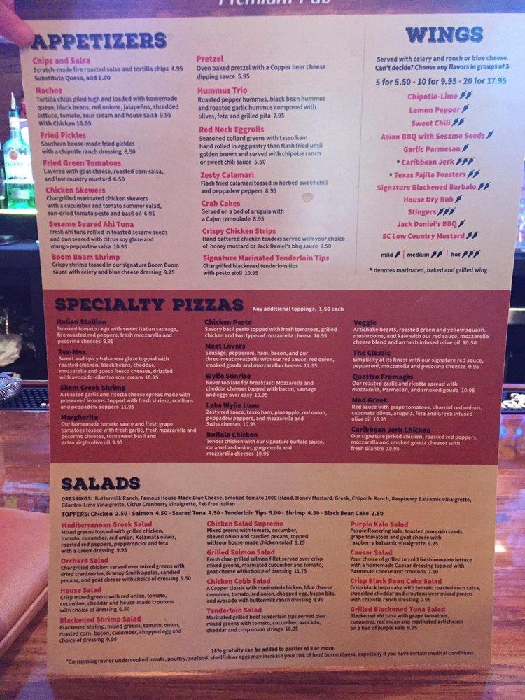 Menu at Copper Premium Pub, Lake Wylie