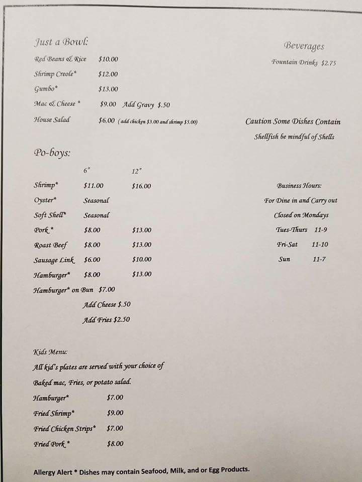 Menu at Dat's Cajun Cafe, Hendersonville