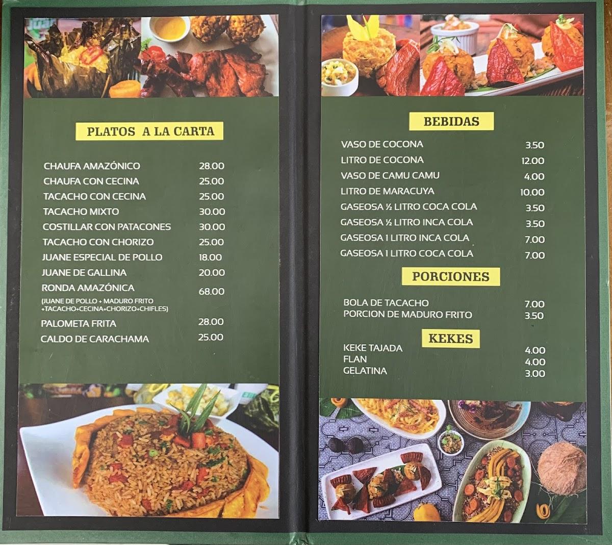 Carta del restaurante De Rossana Comida del la selva, Nuevo Chimbote