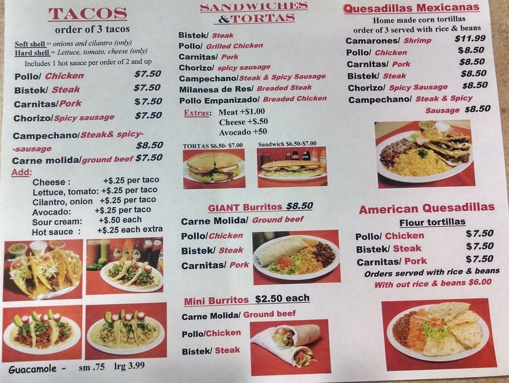 Menu at El Corral Mexican Food restaurant, Yonkers