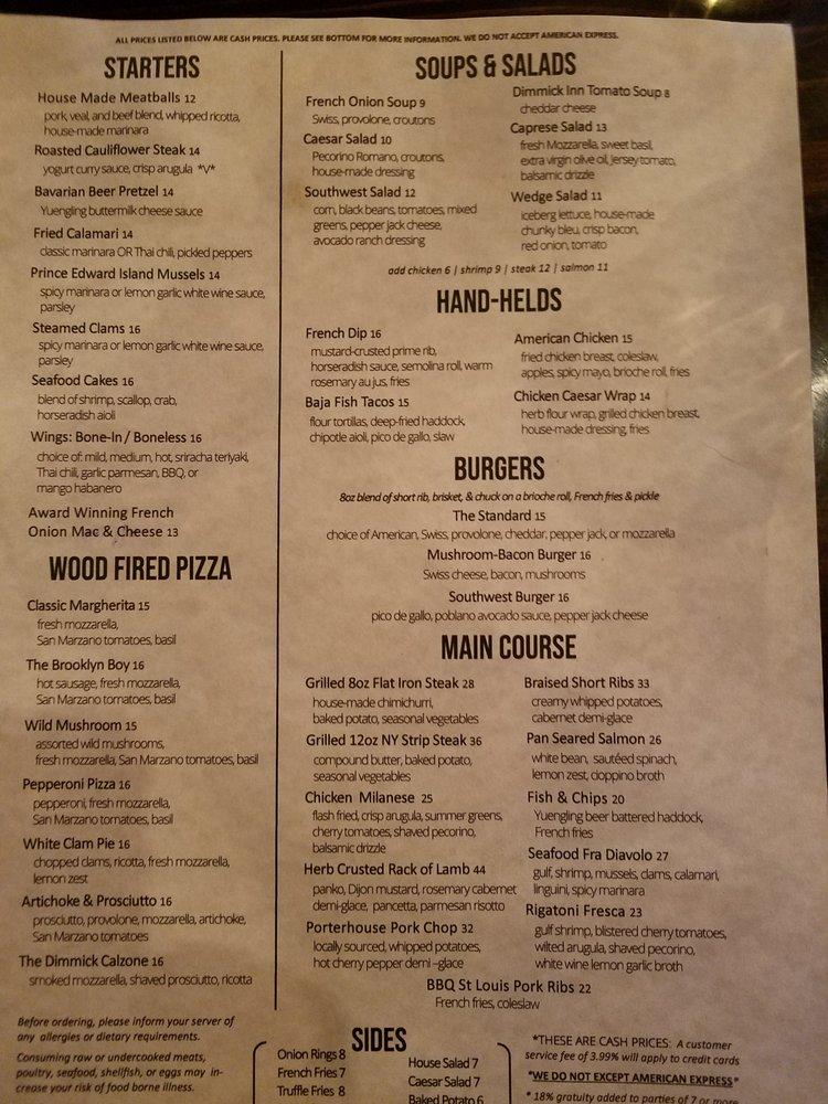 Menu at Historic Dimmick Inn pub & bar, Milford