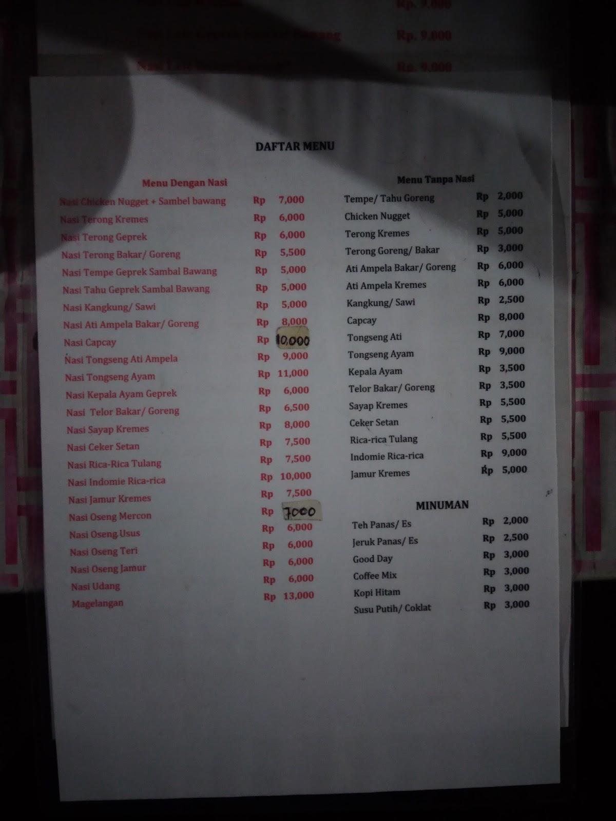 Menu at Lesehan Warung POK ATIK "NASI GORENG 6 MACAM", Terkenal Nasgor ...