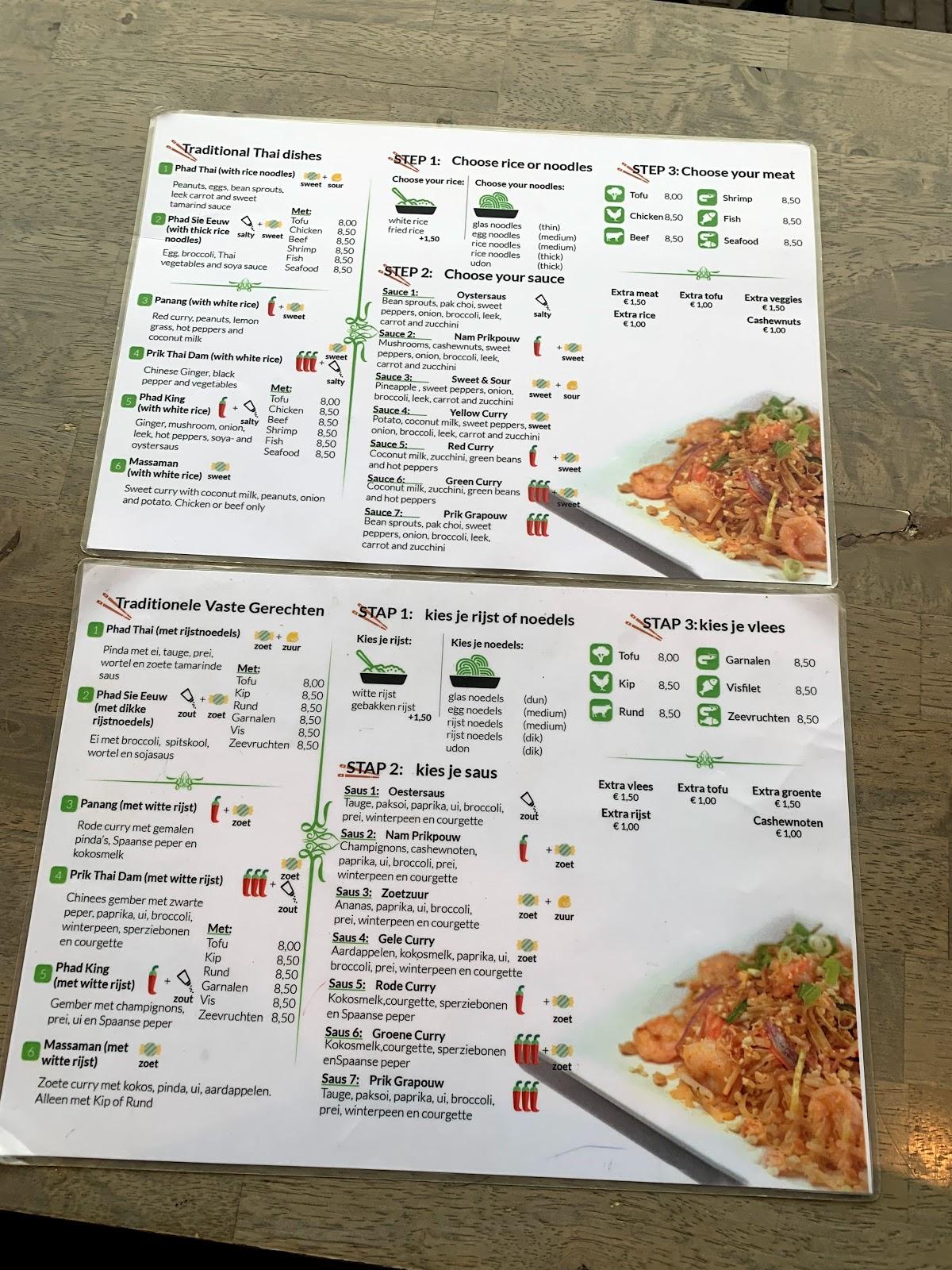 Menu at Phad Thai, The Hague