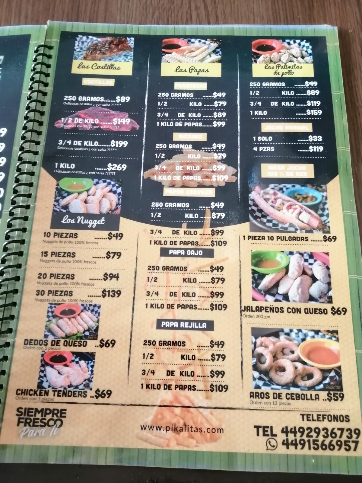 Menu at Pikalitas San Felipe restaurant, Aguascalientes