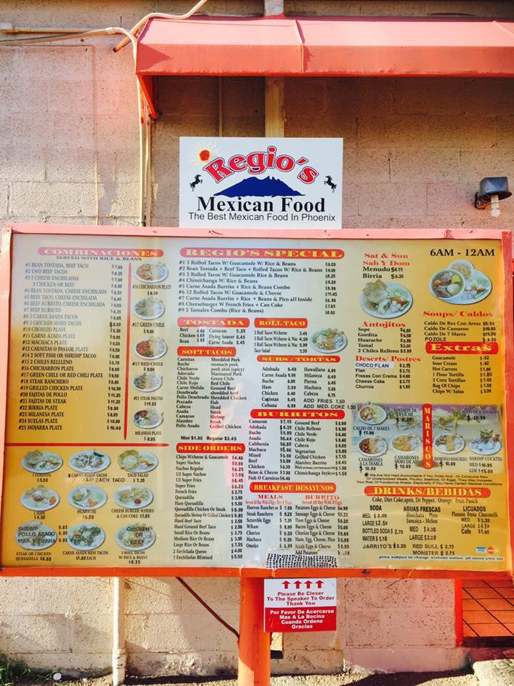 Carta del restaurante Regio's Mexican Food, Phoenix