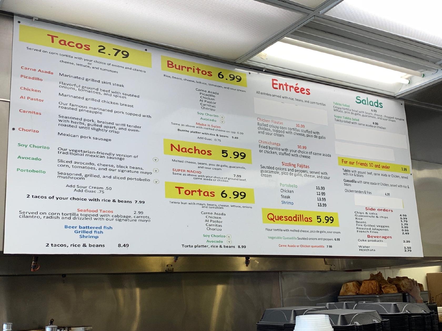 Menu at Taco Shop restaurant, Palatine, 809 N Quentin Rd