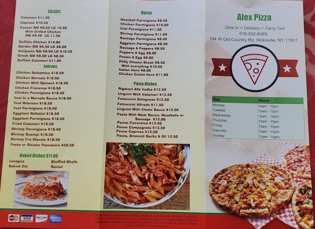 Menu at Alex Pizza pizzeria, Hicksville
