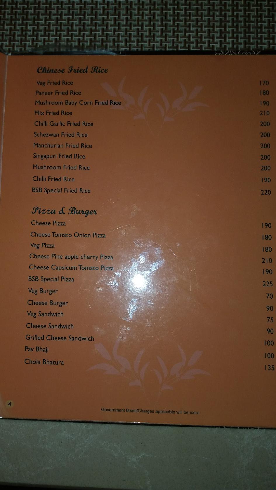 Menu at BSB Loकल, Varanasi