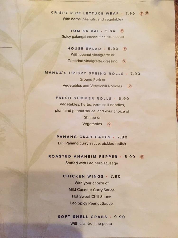 Menu at Bida Manda restaurant, Raleigh