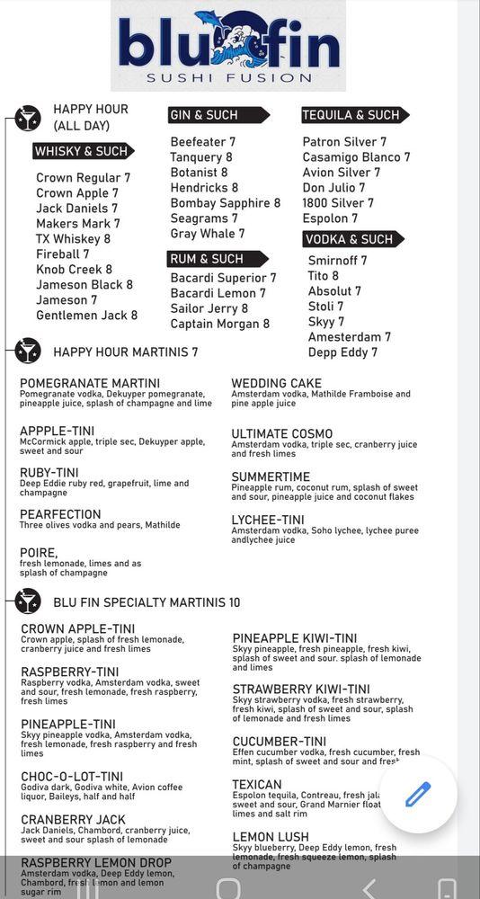 Menu at Blu fin Sushi Fusion restaurant, College Station, Longmire Dr ...