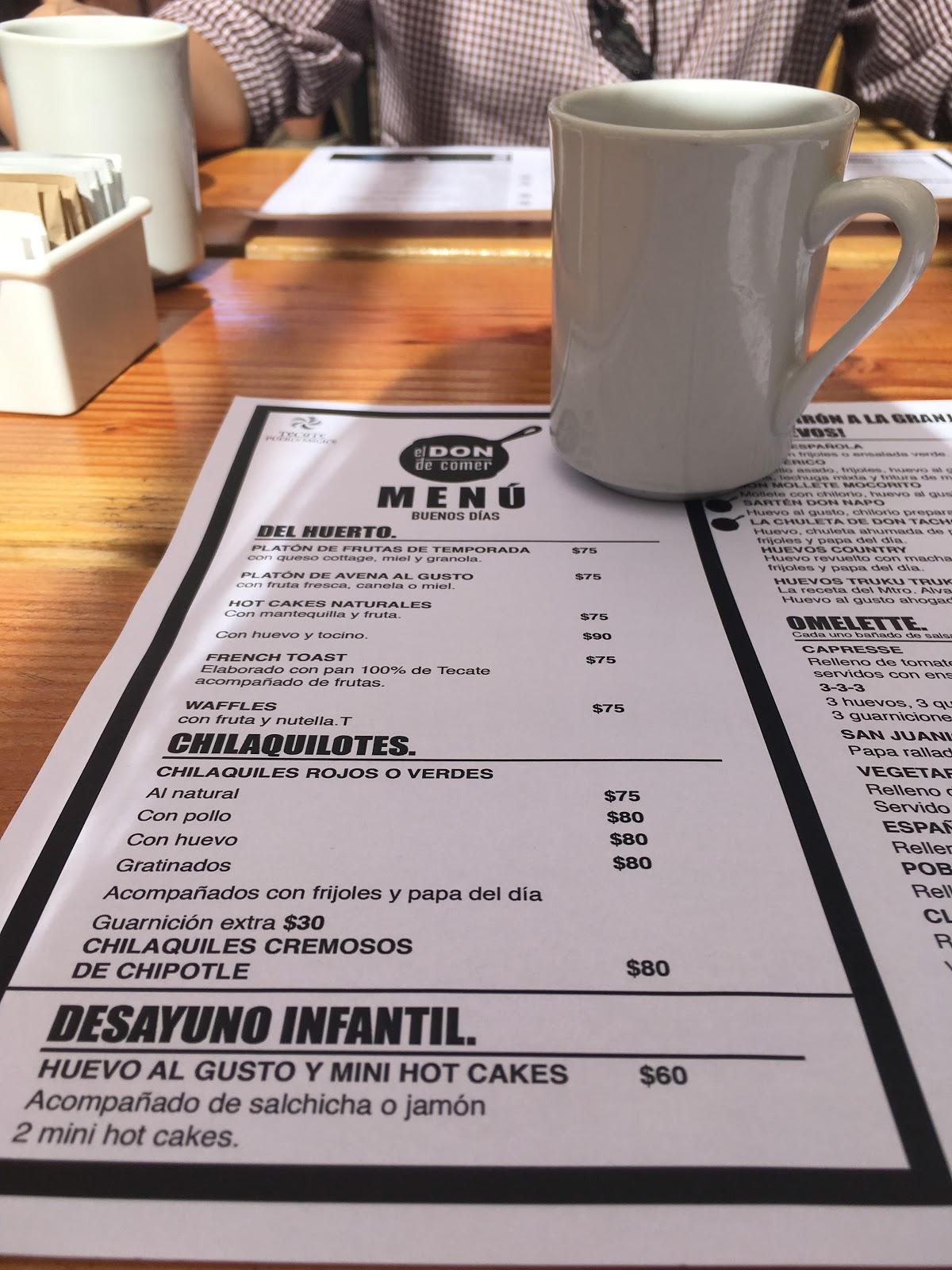 Menu at El Don De Comer restaurant, Tecate