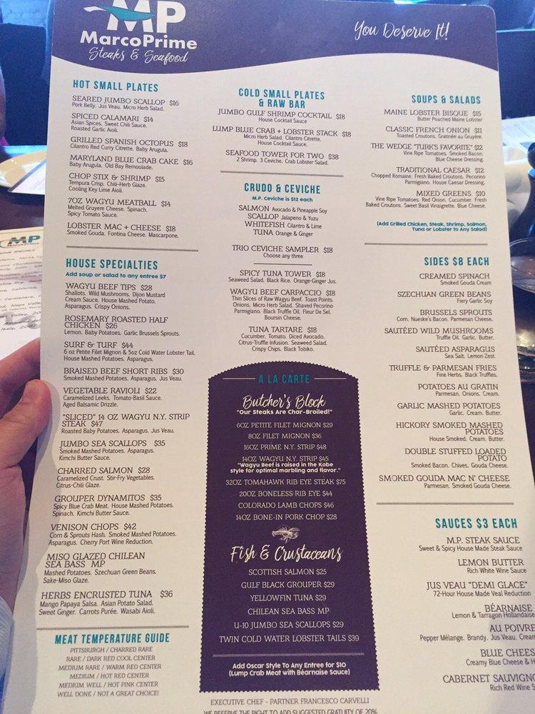 Menu at Marco Prime Steak & Seafood Restaurant, Marco Island