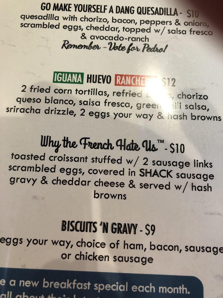 Menu at Shack Breakfast & Lunch restaurant, Overland Park, College Blvd