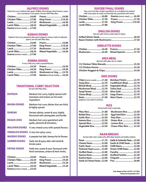 Menu at Tandoori Night Runcorn restaurant, Runcorn