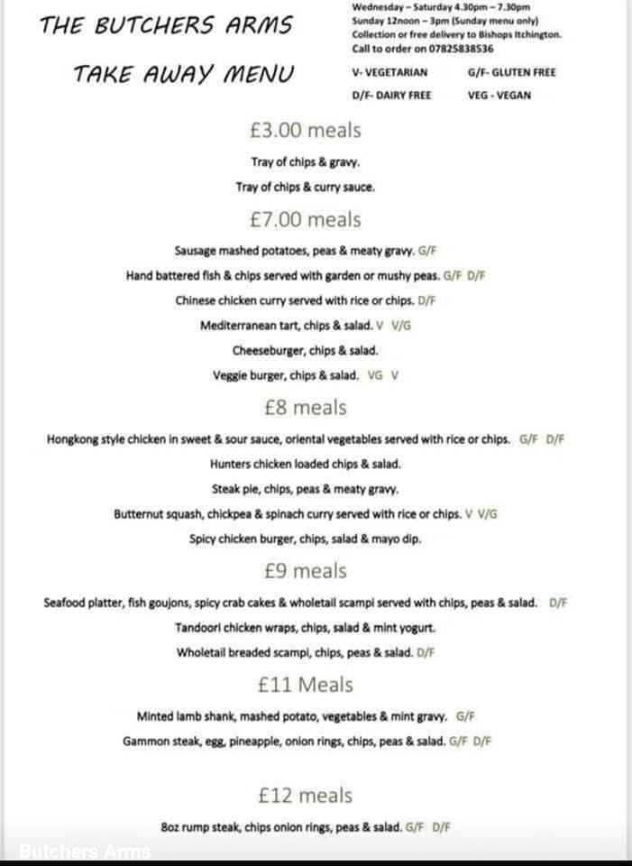 Menu at Butchers Arms pub & bar, Southam