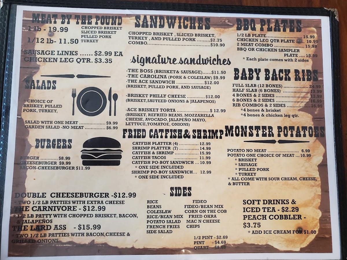 Menu at Ace's BBQ Edinburg, Edinburg, 601 S 10th Ave