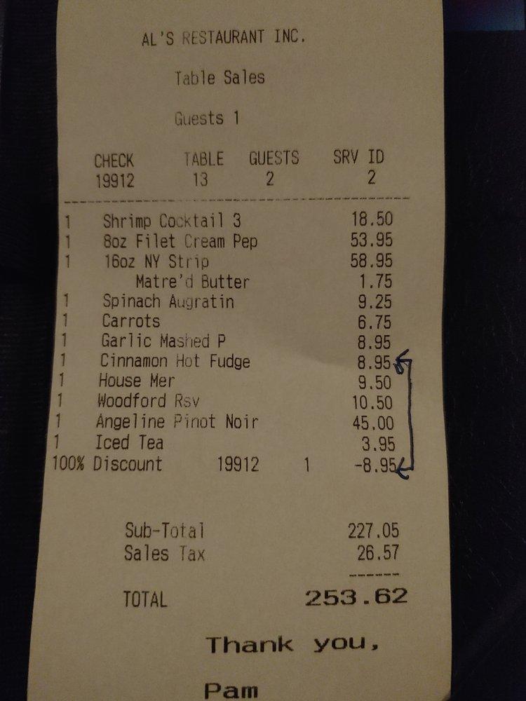 Menu at Al's Restaurant, St. Louis