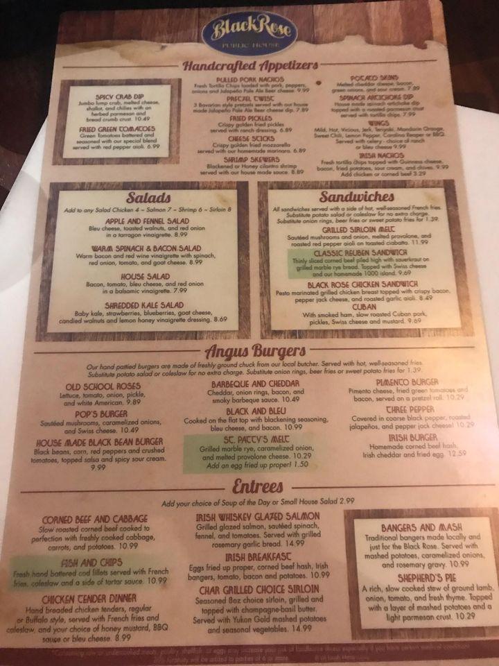 Menu at Black Rose Public House, Hendersonville