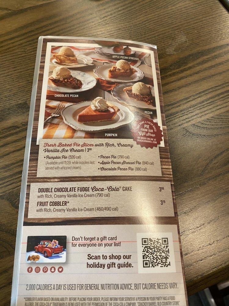 Menu at Cracker Barrel Old Country Store, Kernersville