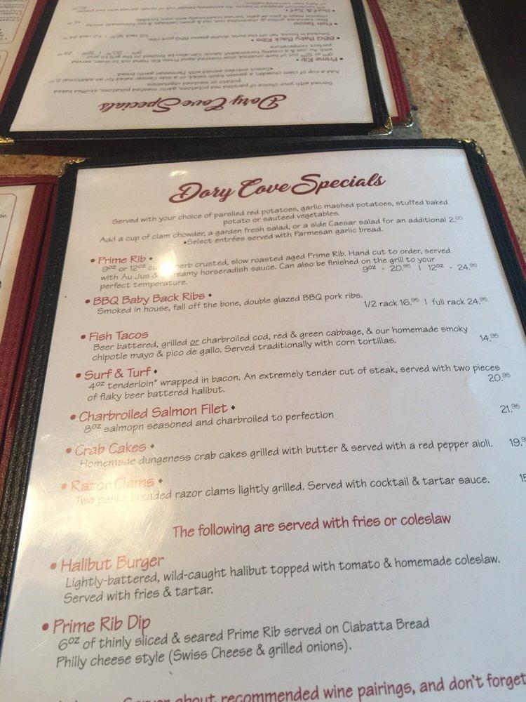 Menu at Dory Cove Restaurant, Lincoln City, US-101