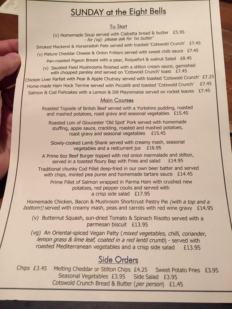 Menu at Eight Bells Inn pub & bar, Chipping Campden, Church St