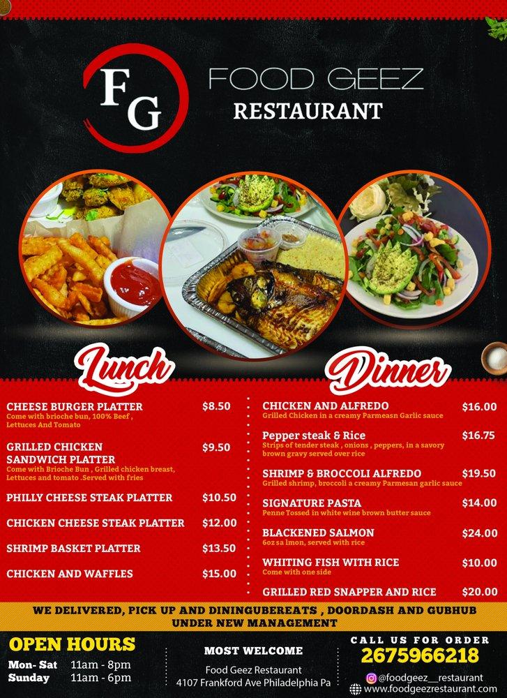 Menu at Food Geez pub & bar, Philadelphia