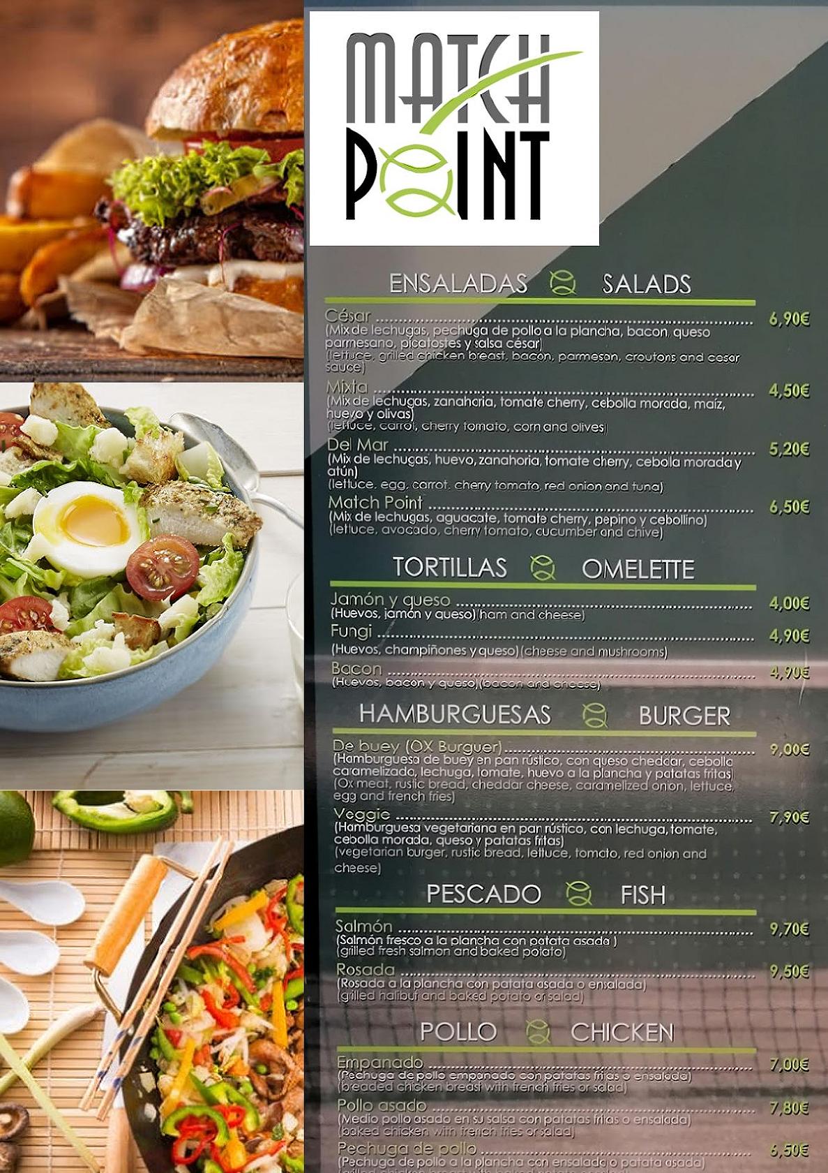 Menu at Match Point pub & bar, Sitio de Calahonda