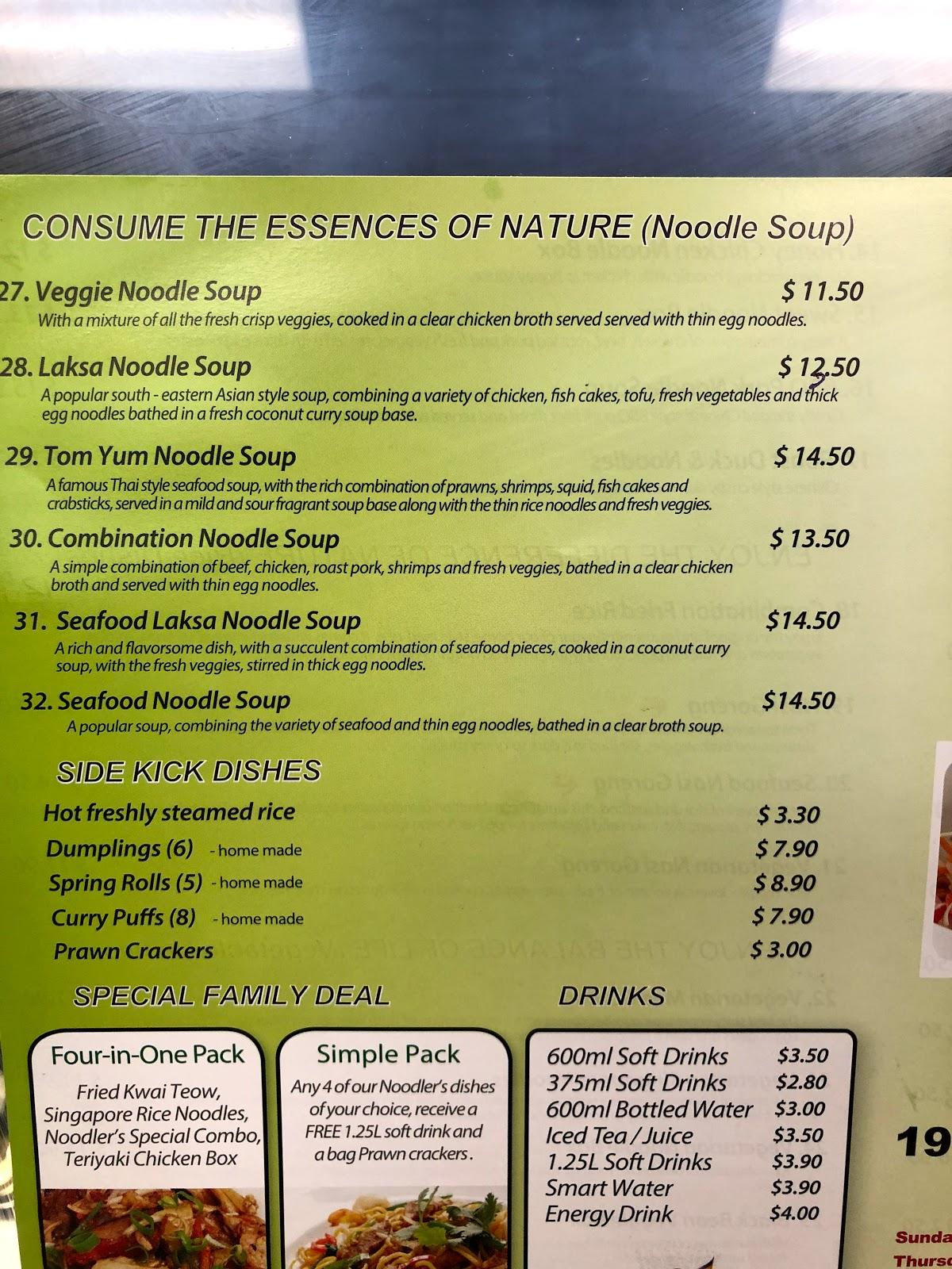 Menu at Noodler's Noodle Bar, Albany