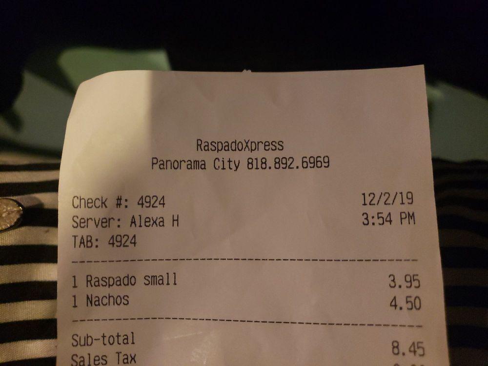 Menu at Raspado Xpress pub & bar, Los Angeles, Van Nuys Blvd #11
