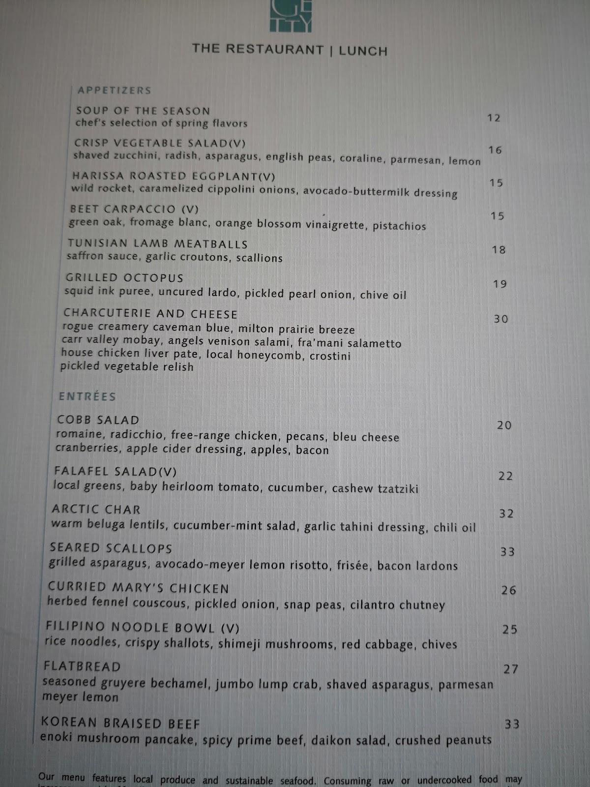 Menu at Restaurant at The Getty Center, Los Angeles