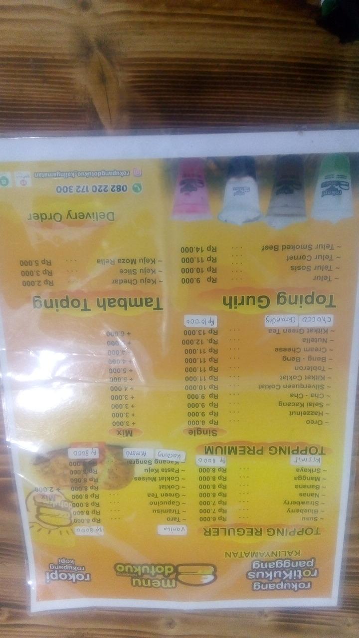 Menu at Rokupang Dotukuo Kalinyamatan cafe, Pecangaan