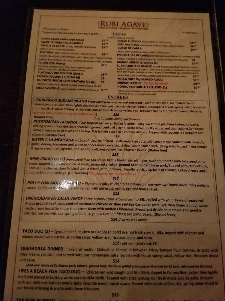 Carta de Rubi Agave Latin Kitchen, Tequila & Whiskey Bar, Homer Glen, W ...
