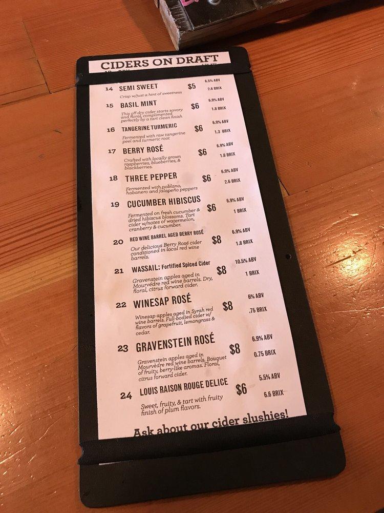 Menu at Seattle Cider Company restaurant, Seattle