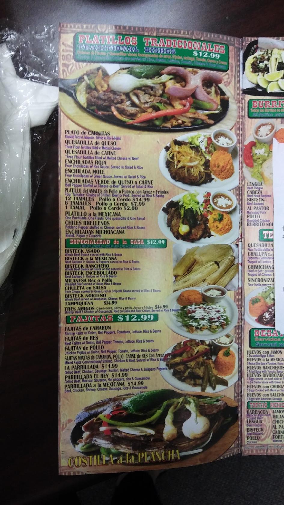 Menu at Tortilleria Restaurant El Progreso, Orlando