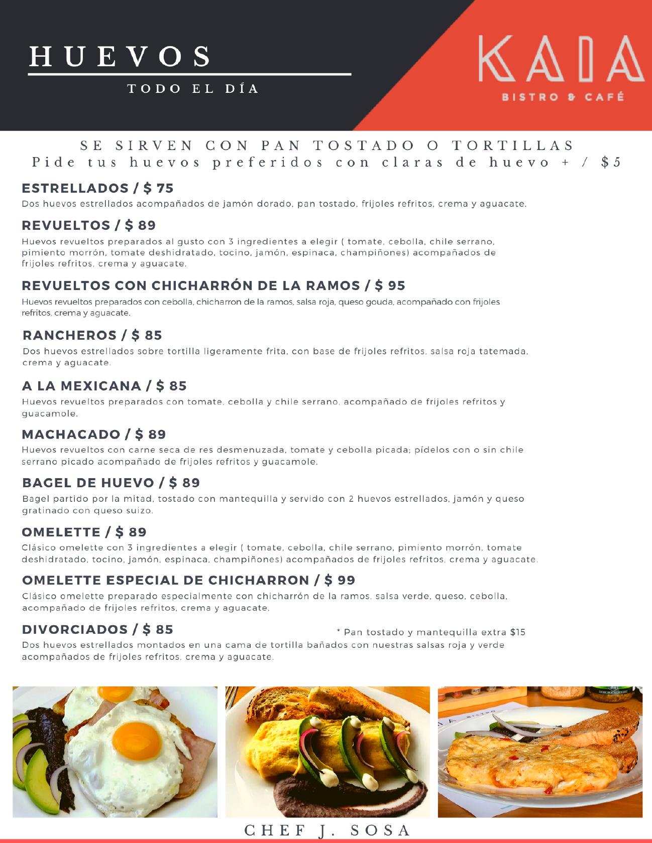 Menu at KAIA BISTRO & CAFE, Monterrey