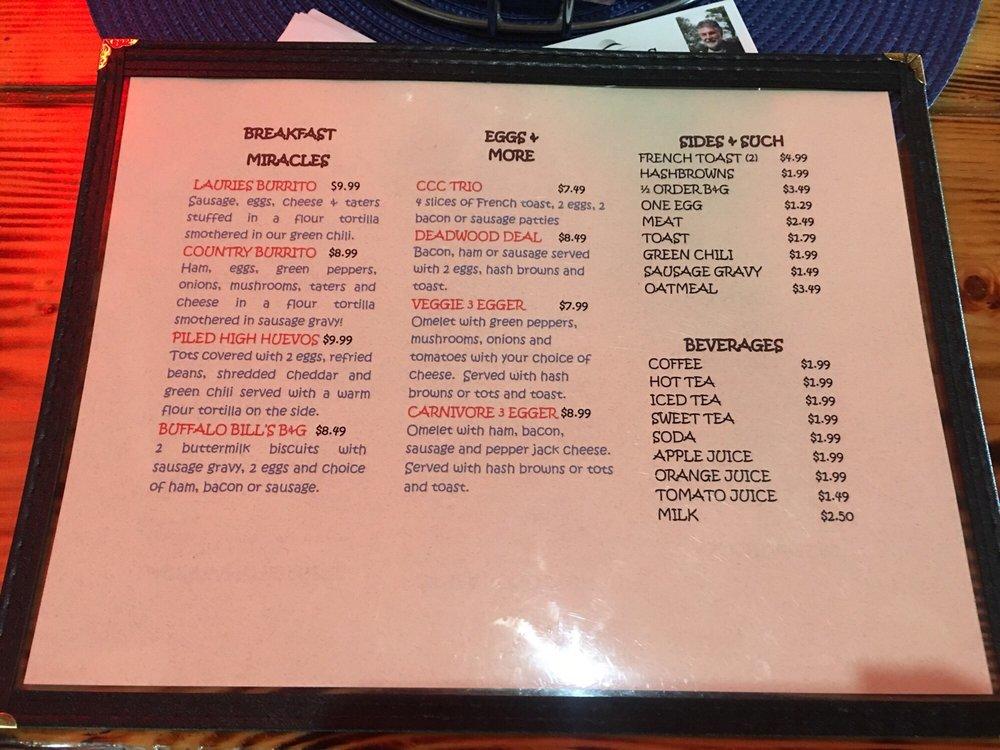 Menu at Custer Crossing Campground and Last StandCafe, USA