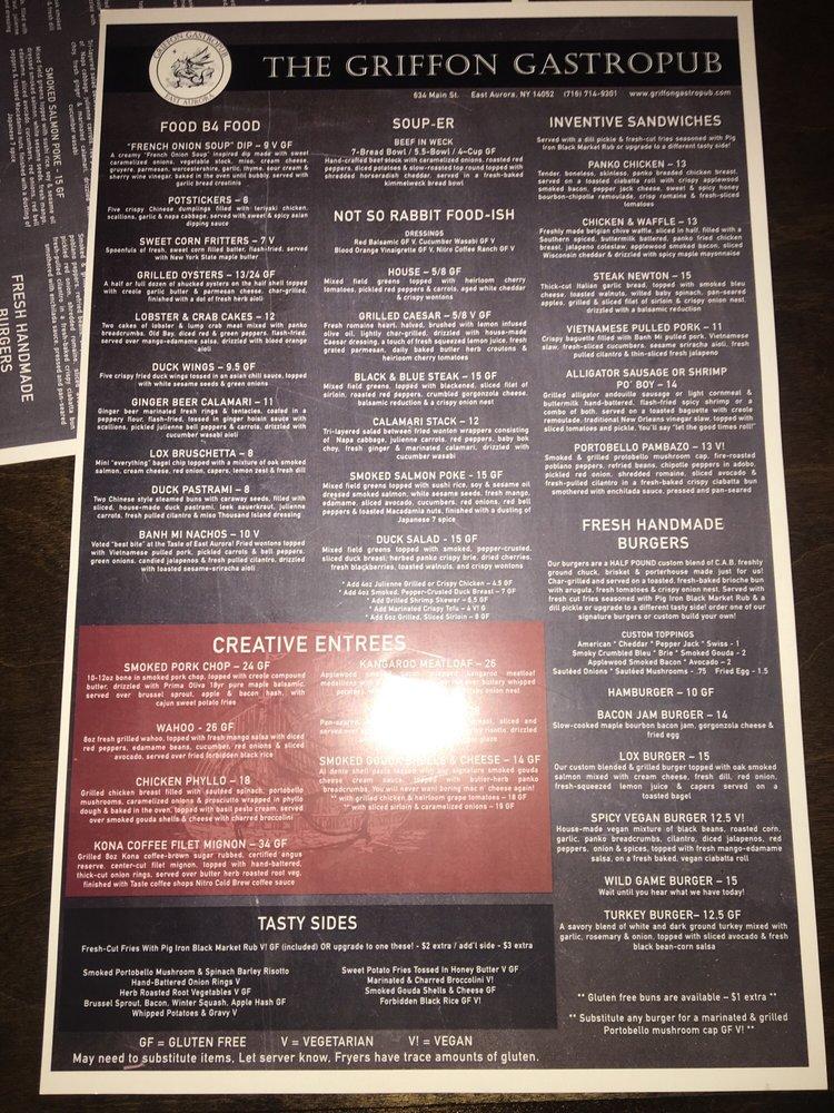 Menu at The Griffon Gastropub, East Aurora