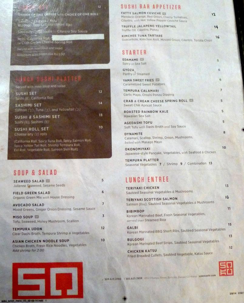 Carta del restaurante SOKO Sushi and Korean Foods, Denver