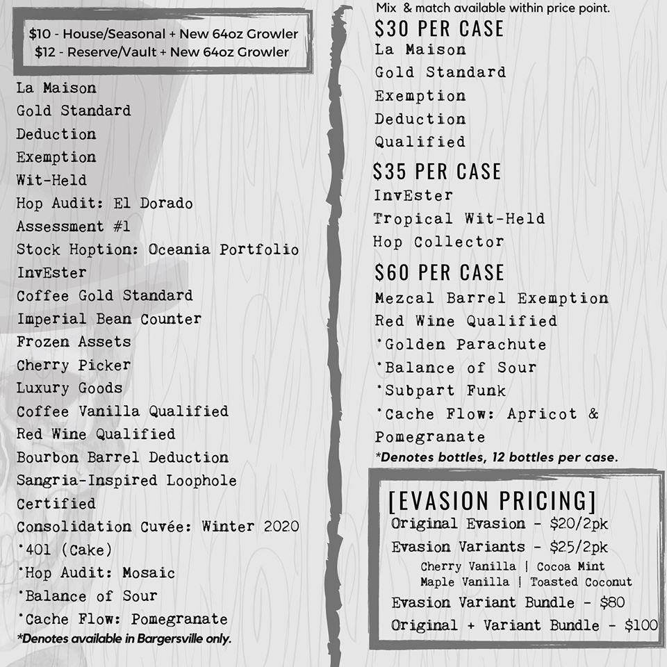Menu at Taxman Fortville restaurant, Fortville